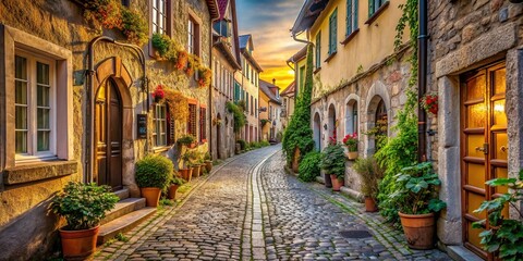 Charming Cobblestone Street in a European Town from Pikwizard