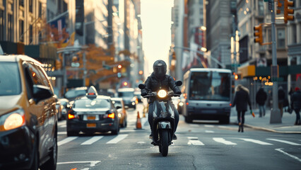 Early Morning Urban Street with Motorcycle and Cars from Pikwizard
