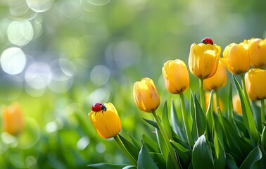 Stylish spring flower template with free text space. Beautiful tulips ...