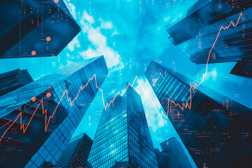 Skyscrapers with superimposed financial charts, photo manipulation ...
