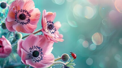 Beautiful pink flowers anemones fresh spring morning on nature with ...