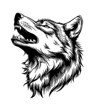 Realistic Howling Wolf Outline