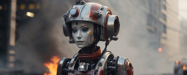 firefighter robot with flames. Extremely detailed and realistic high ...