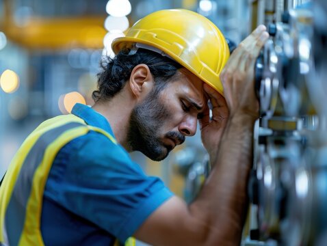 Stressed Industrial Worker Concerned Call Industrial Stock Photos