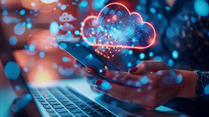 Digital technology, cloud computing concept. Software engineer using ...