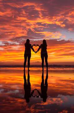 Two Best Friends Holding Hands In The Sunset