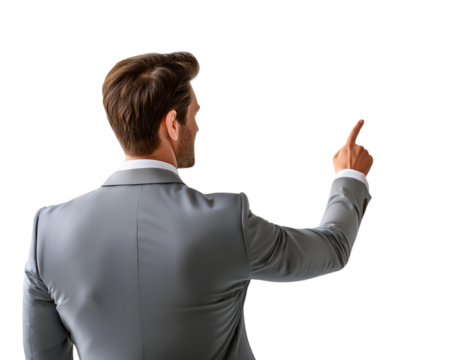 Back View of Biracial Businessman Pointing, Transparent Background
