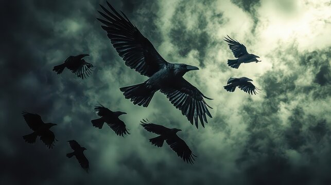 Ravens Flying In A Flock