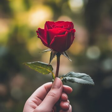 Hand Holding Rose Hand Holding Beautiful Red Rose Isolated Stock Photo