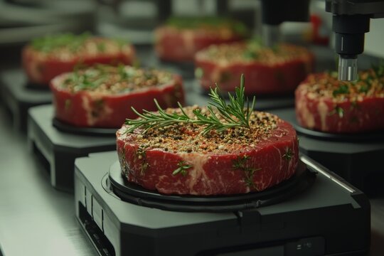 Worker Weighing Meat on Digital Scale in Food Processing Plant