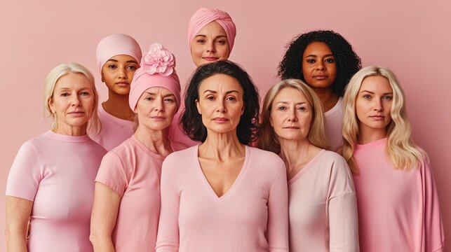 Diverse Women Wearing Pink for Breast Cancer Awareness