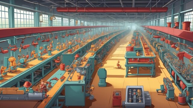 Factory Assembly Line Cartoon