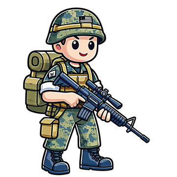 Soldier With Gun Cartoon
