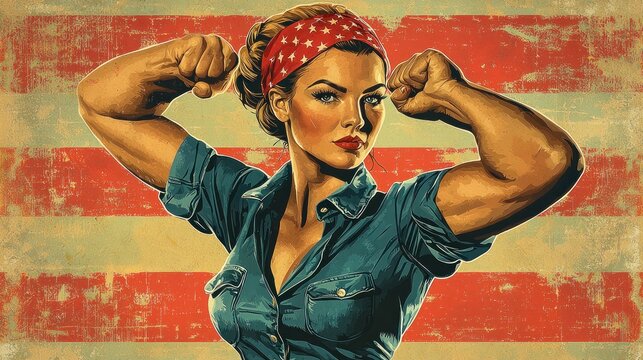 Woman Flexing Bicep Red Bandana