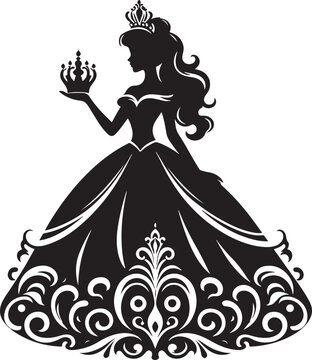 Cinderella Princess Clipart Black And White