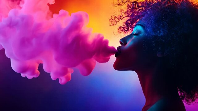 Colorful Smoke Coming Out Of Lips