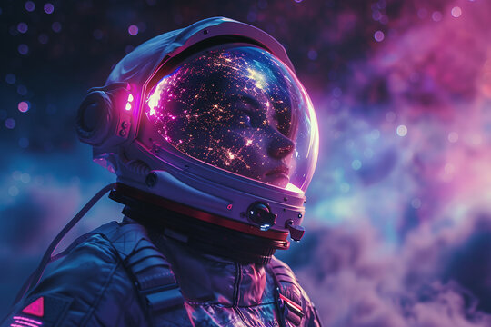 Astronaut Helmet Reflection Space Astronaut On Lunar Surface With