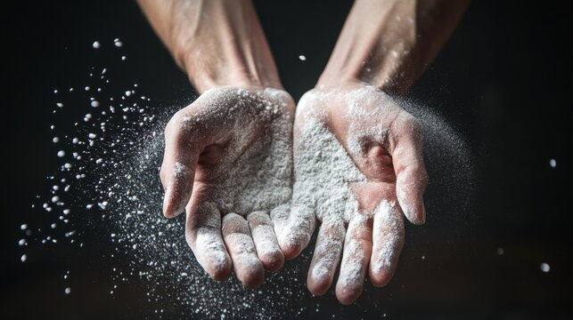 Focused Gymnast Prepares with Chalk on Balance Beam