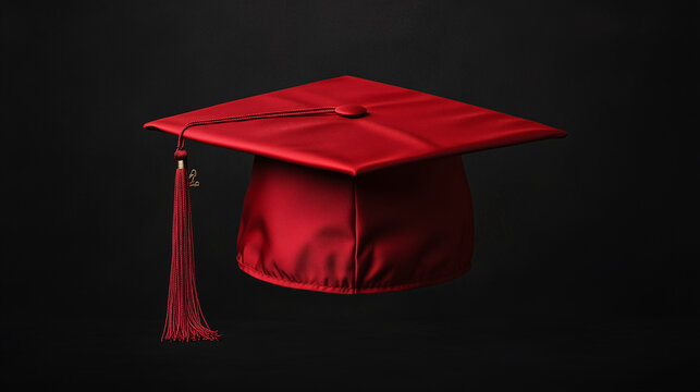 Red And Black Graduation Caps In The Air