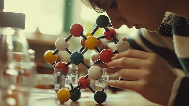 Student Engaged with Molecular Model in Classroom Exploration