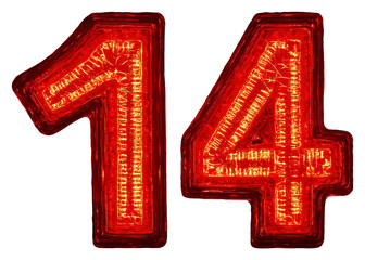 Red Number Fourteen with Shiny Glowing Texture on Transparent ...