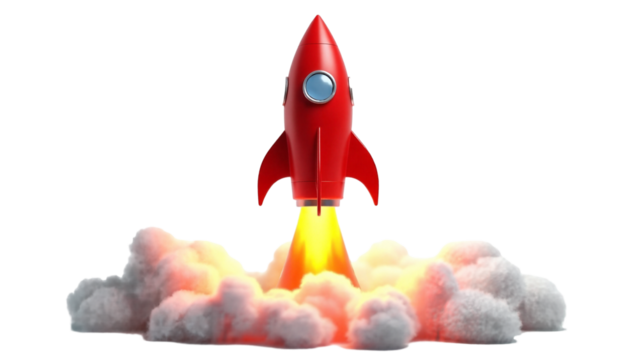 Red Space Rocket on Transparent Background for Aerospace Design