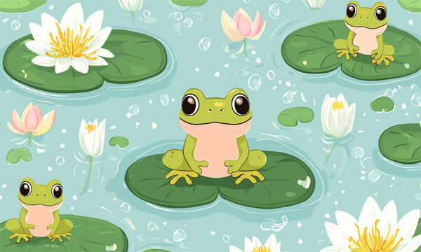 Cute Frogs On Lily Pads