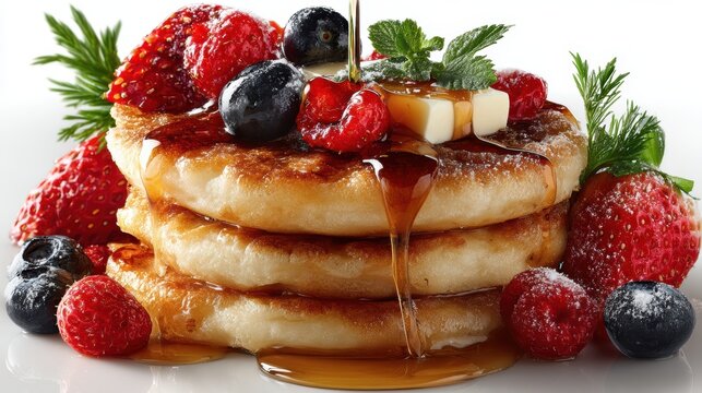Delicious Pancake Topped with Fresh Berries on Kitchen Counter