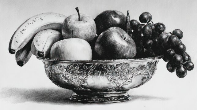 Still Life Fruit Bowl Drawing