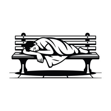 Person Sleeping On Bench Drawing