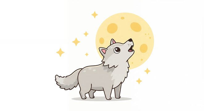 Cute Cartoon Wolf Howling