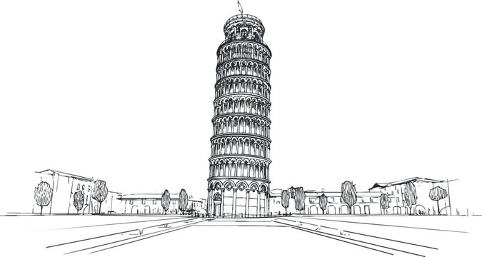 Leaning Tower Of Pisa Drawing Outline