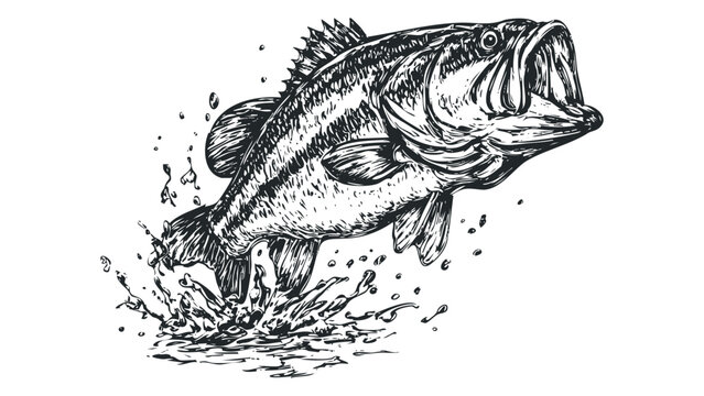 Bass Fish Jumping Drawing