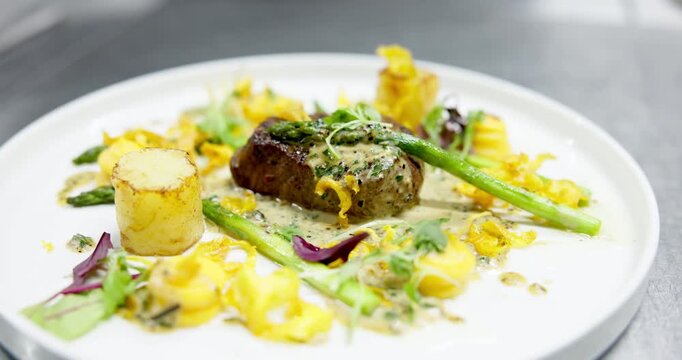 fine dining steak presentation