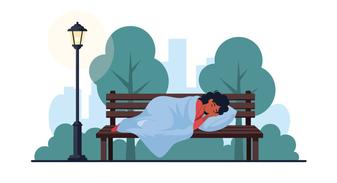 Person Sleeping On Bench Drawing